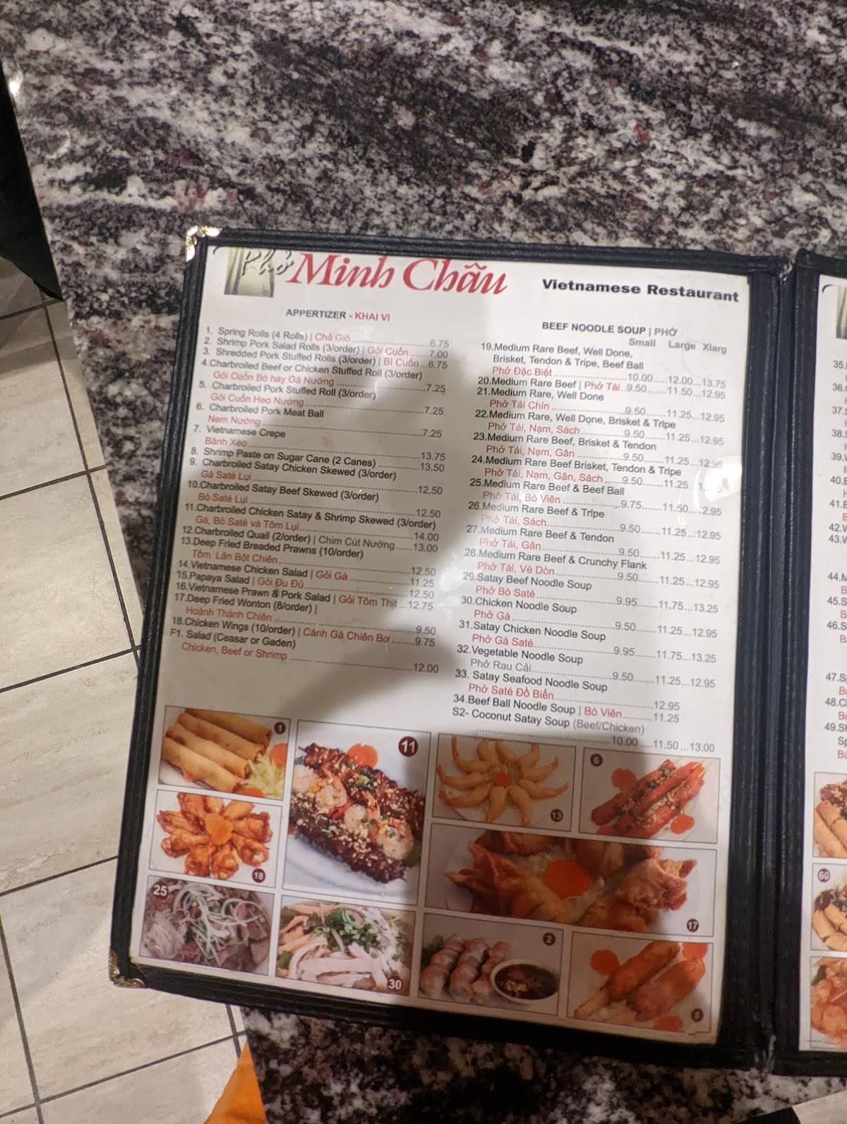 Menu at Minh Chau Restaurant, Calgary