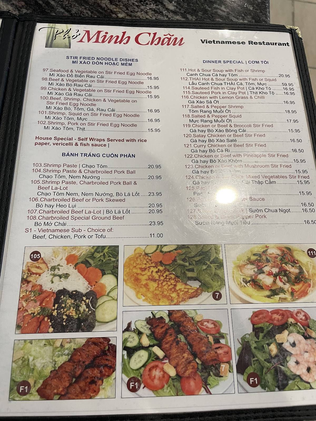 Menu at Minh Chau Restaurant, Calgary