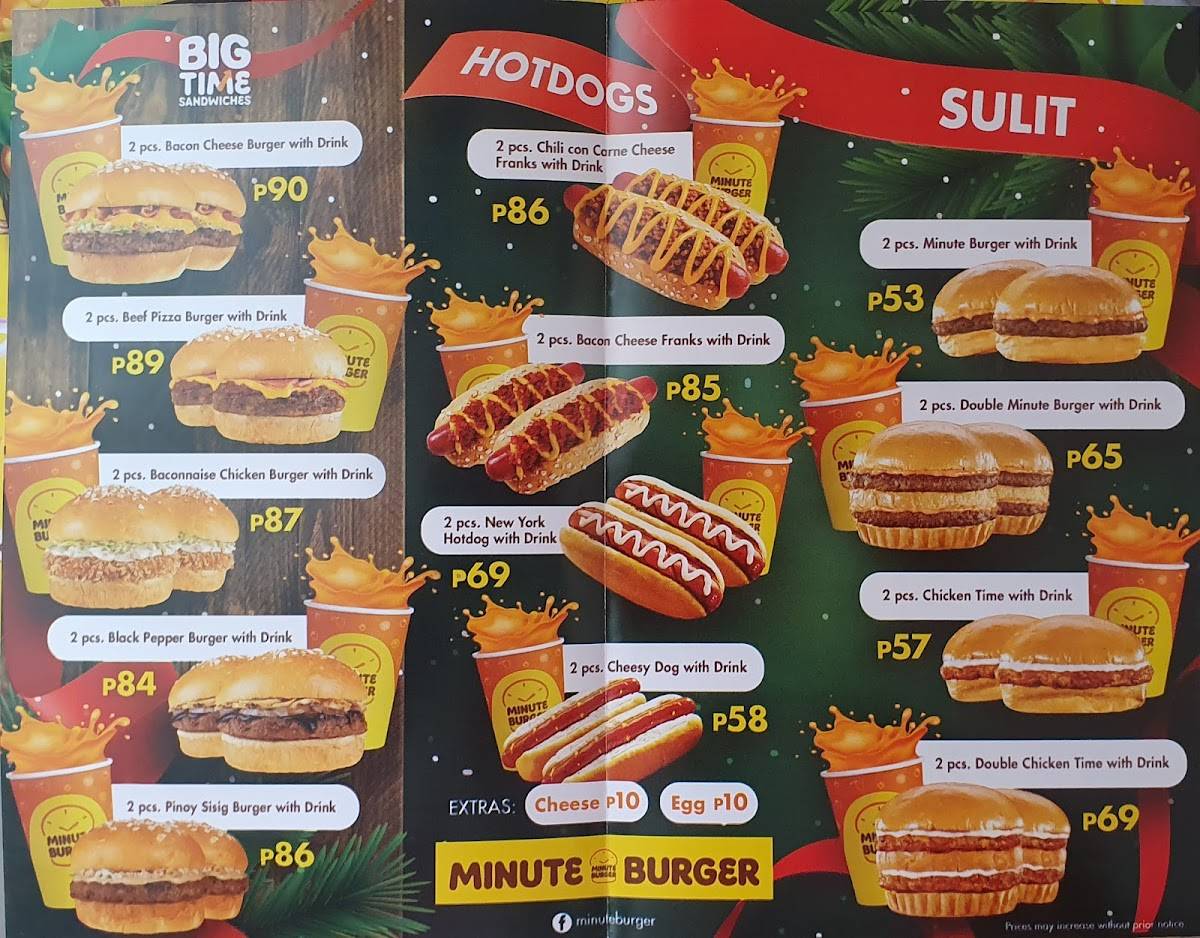 Menu at Minute Burger Tabing Ilog, Marilao