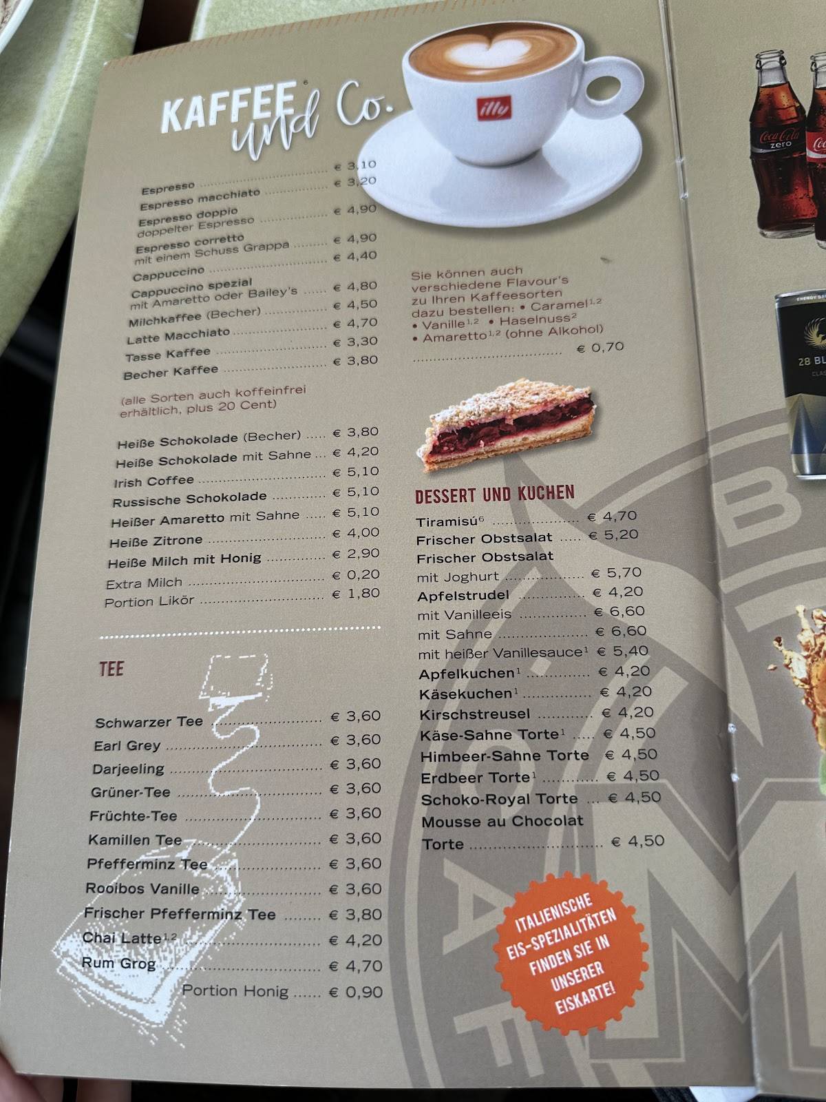 Menu at Mio - Bistro Caffè Gelato cafe, Hamburg, Jungfernstieg 58