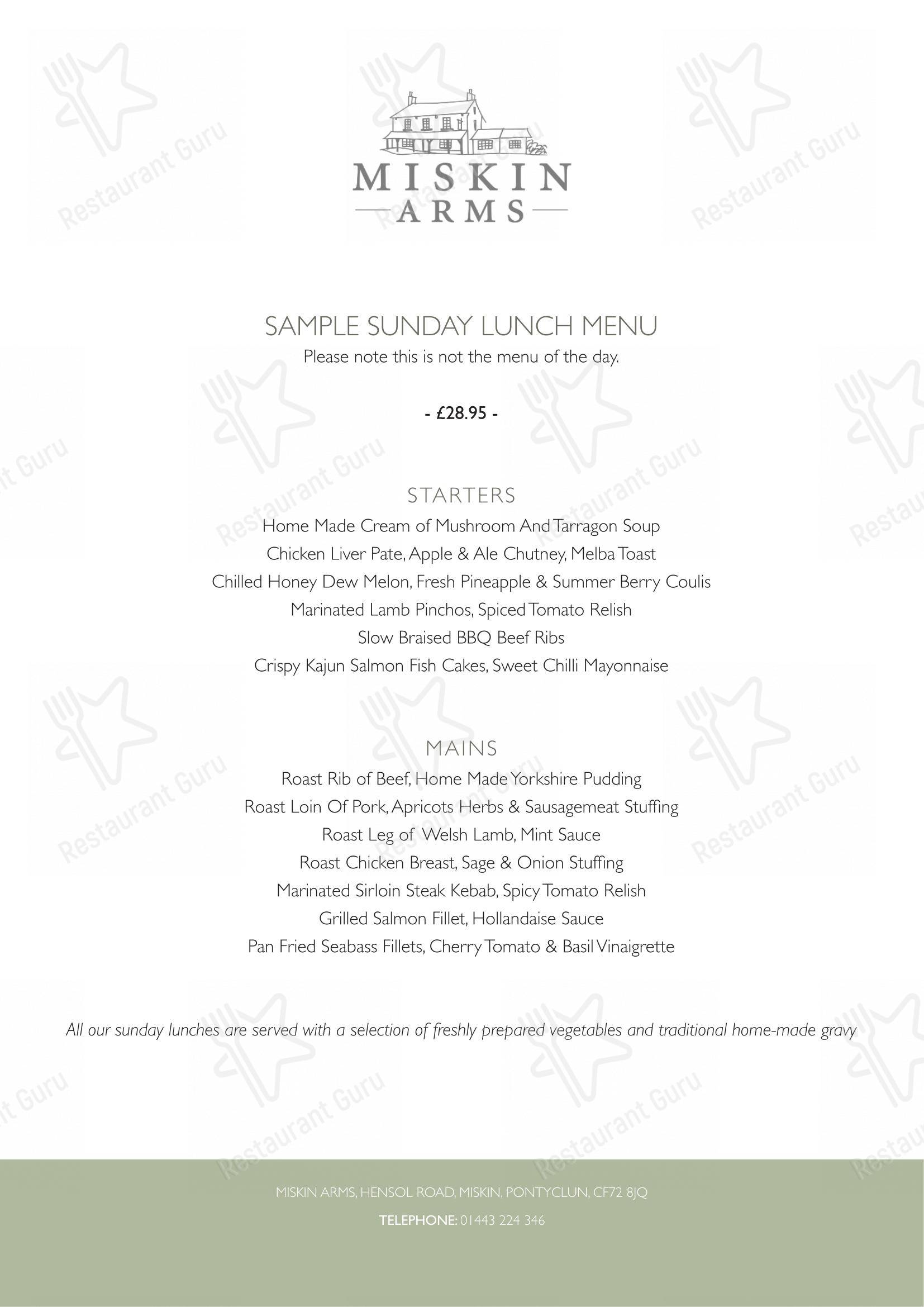 Menu at Miskin Arms pub & bar, Pontyclun