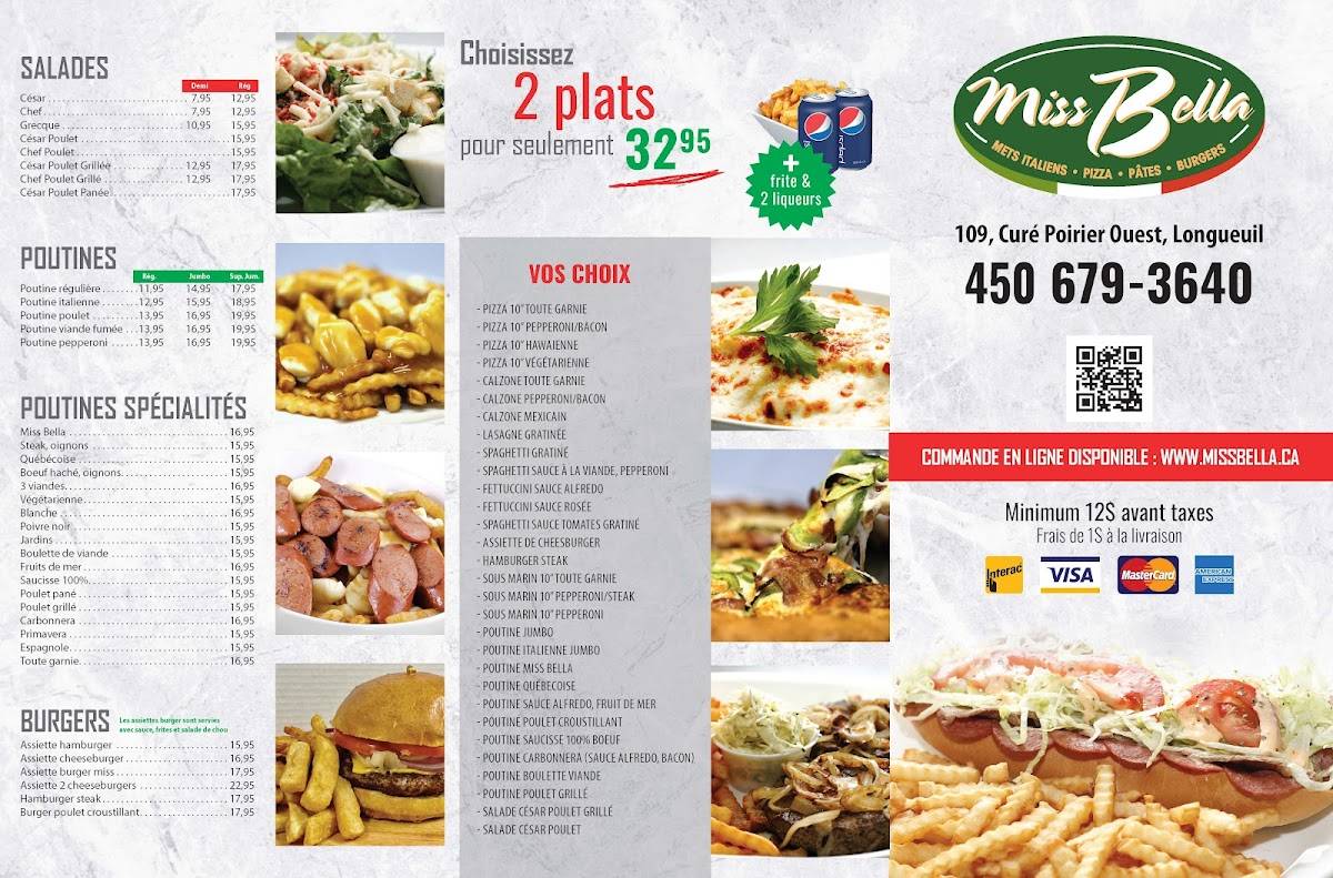 Menu au Miss Bella restaurant, Longueuil, 109 Boulevard Curé-Poirier O