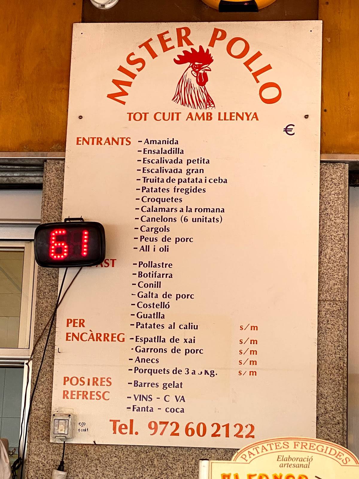 Carta del restaurante Mister Pollo, Palamós