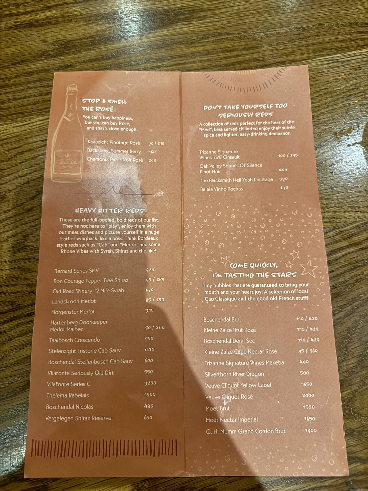 Menu at Mitera uMhlanga restaurant, Umhlanga
