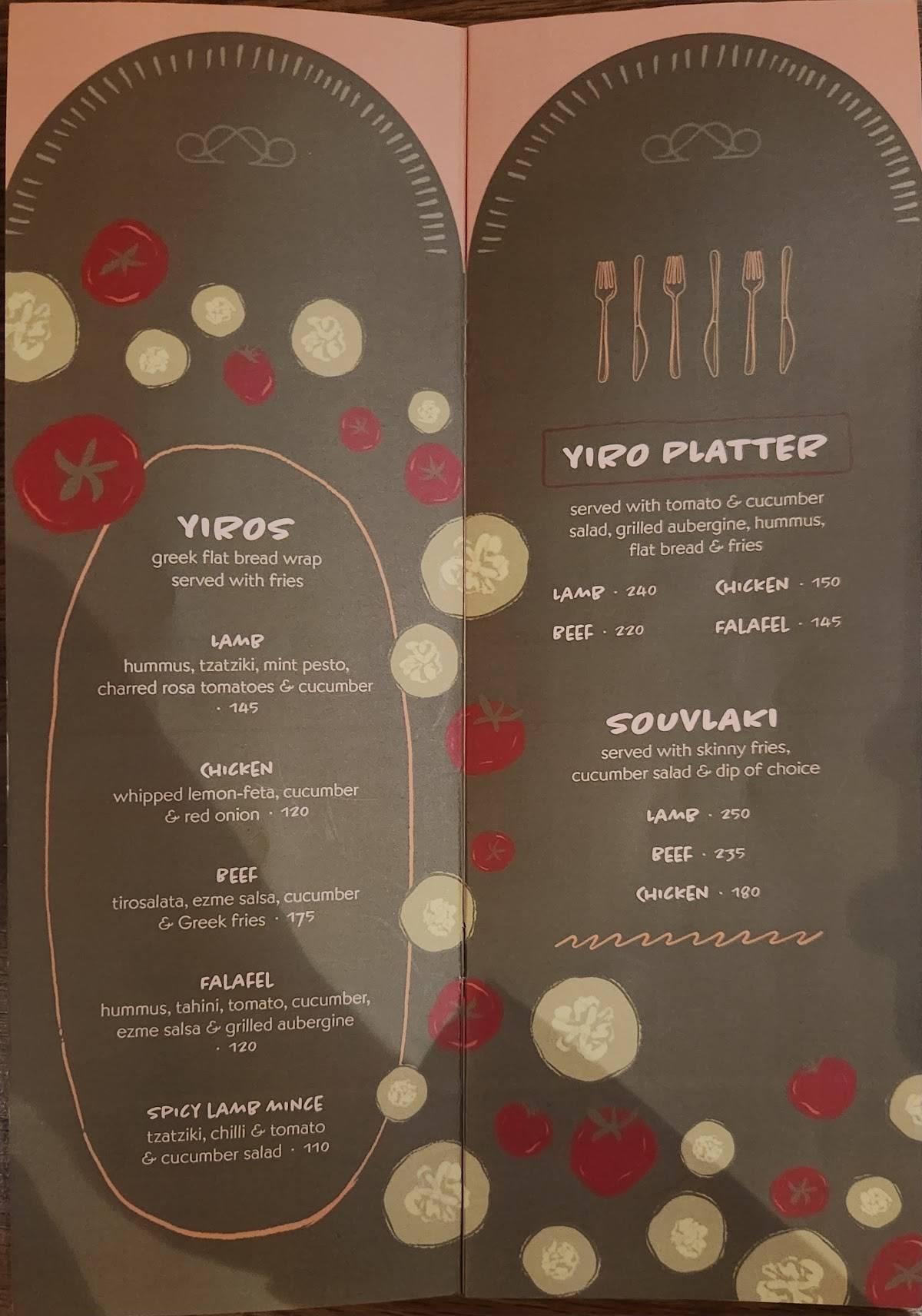 Menu at Mitera uMhlanga restaurant, Umhlanga