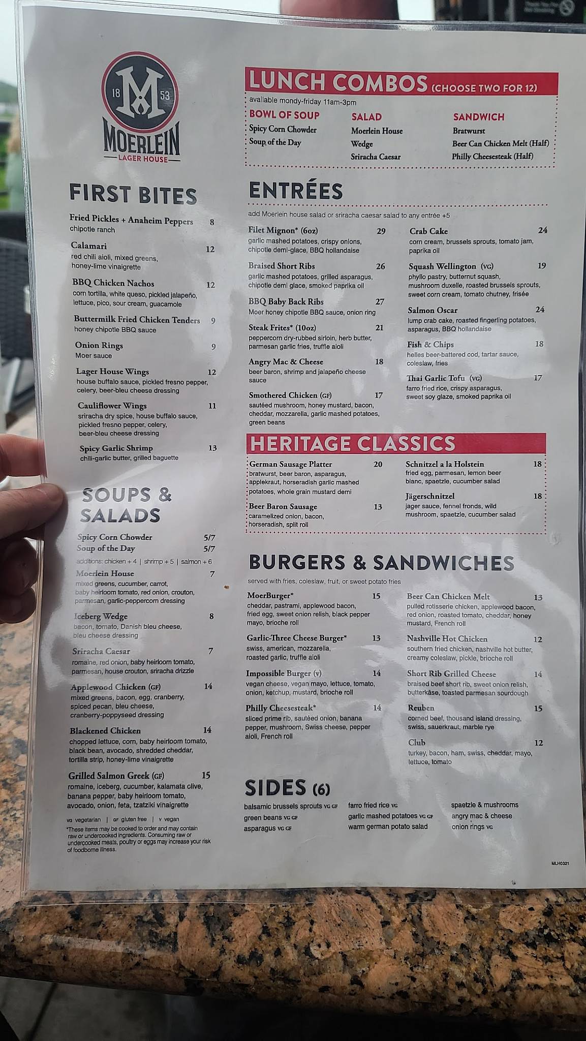 Menu at Moerlein Lager House pub & bar, Cincinnati
