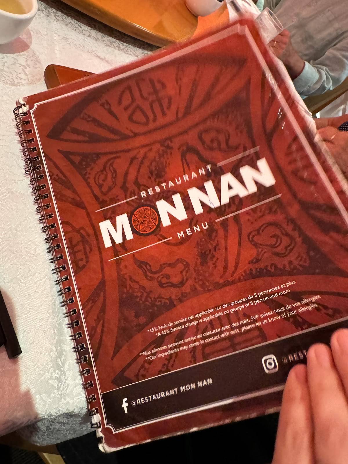 Menu au Mon Nan restaurant, Montréal, 1 Pl. Monseigneur Charbonneau