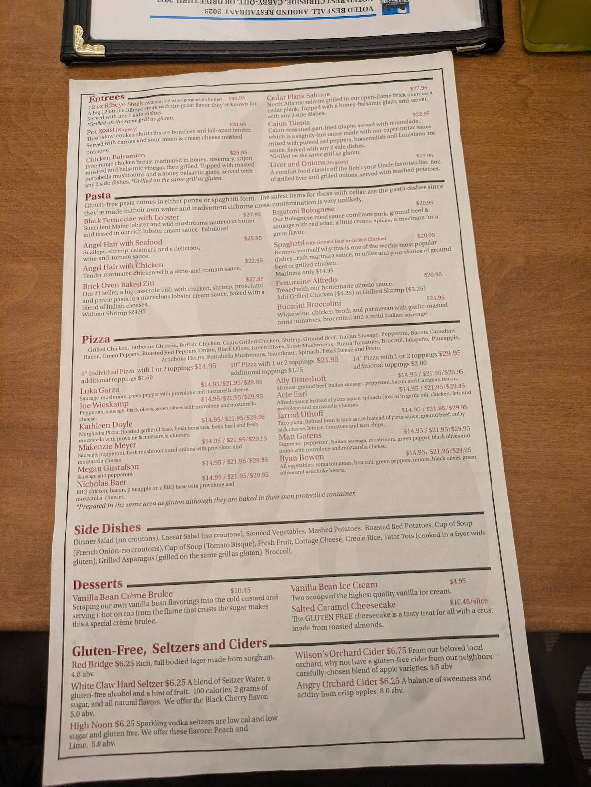 Menu at Monica's pizzeria, Coralville, 303 2nd St