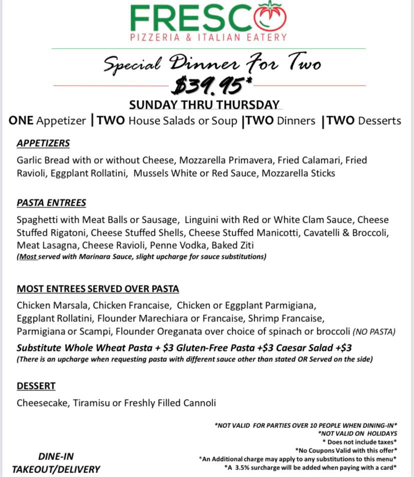 Menu at Fresco Pizzeria & Italian Eatery, Monroe Township