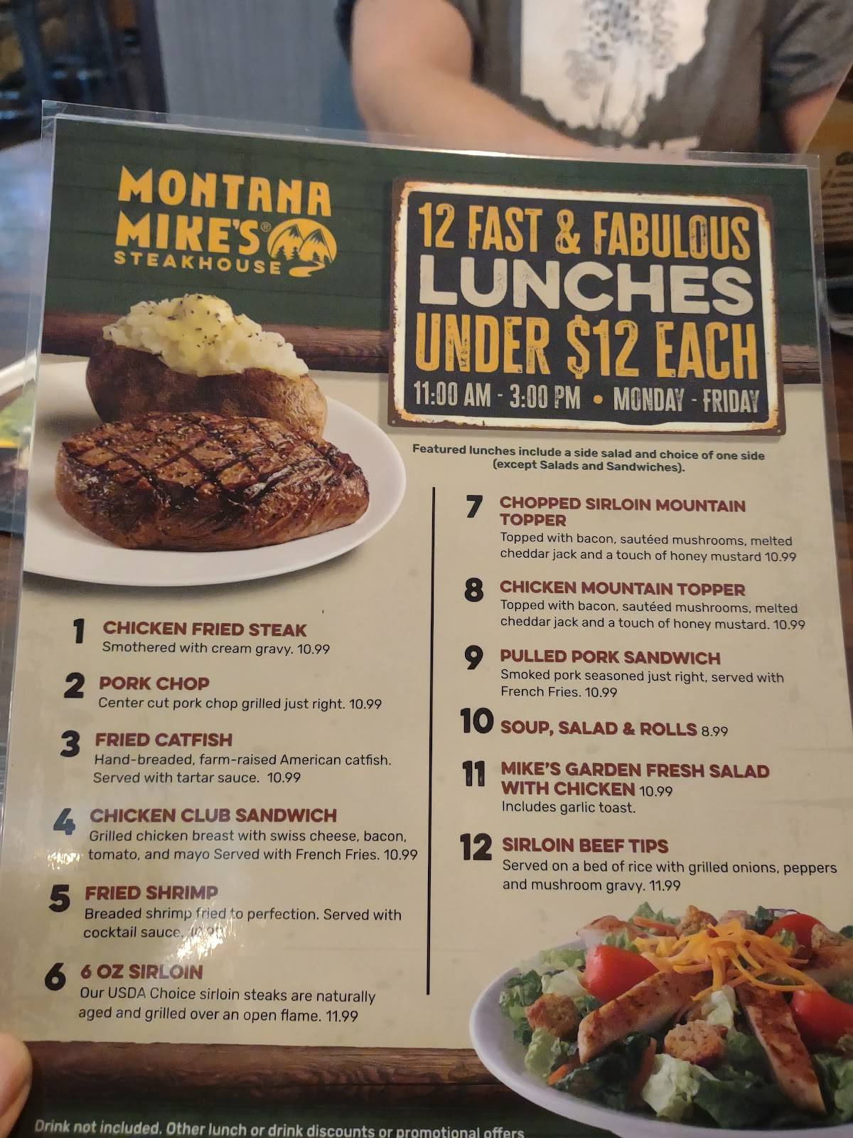Menu at Montana Mike's steakhouse, Greenfield