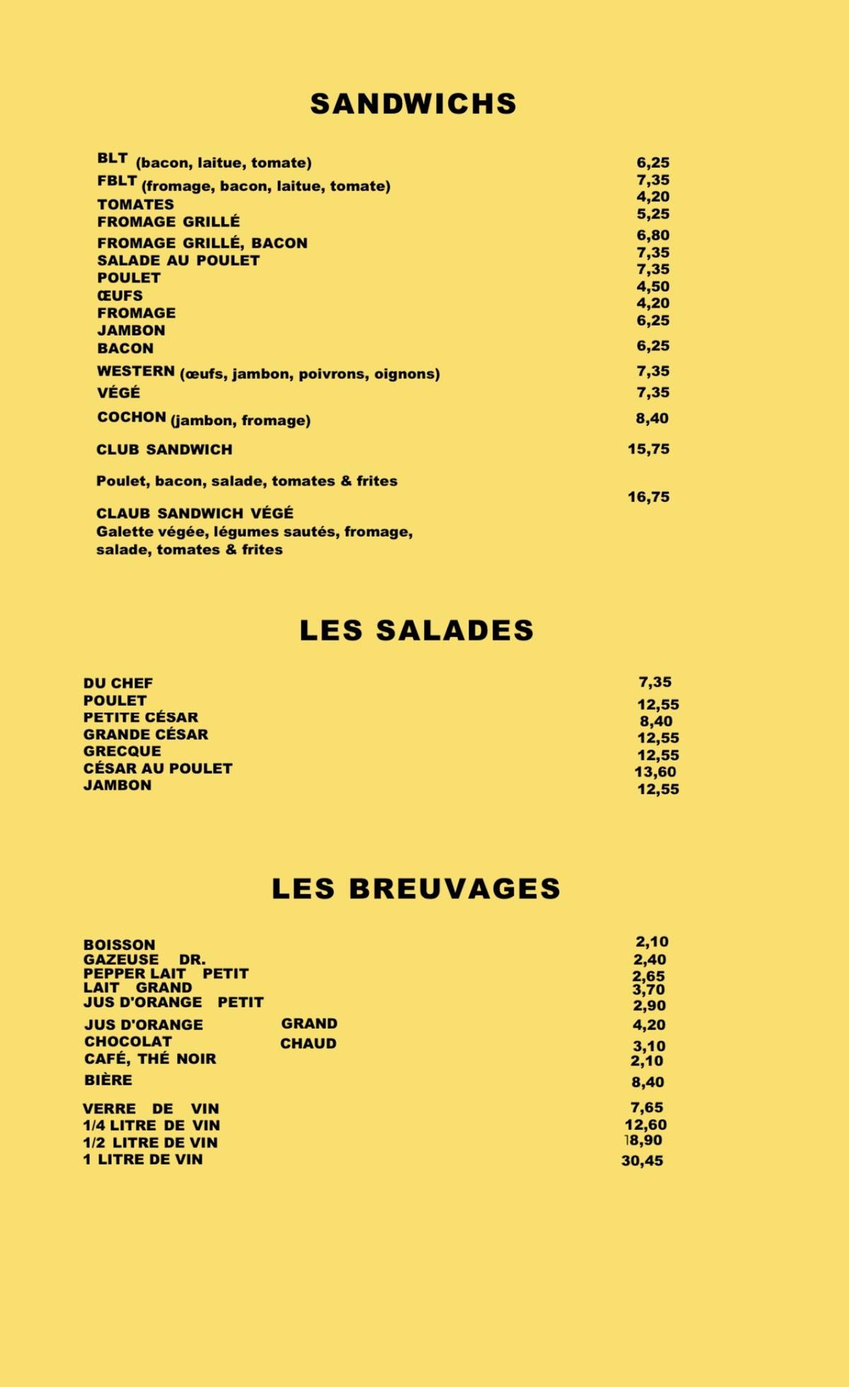 Menu at Restaurant Chez Claudette, Montréal