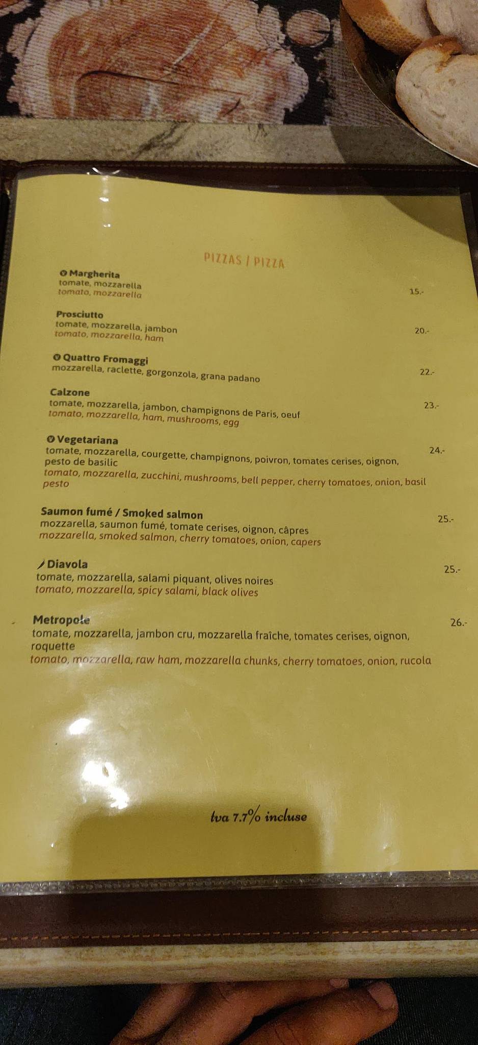 Menu au Le Metropole, Montreux, Grand' Rue 55-57