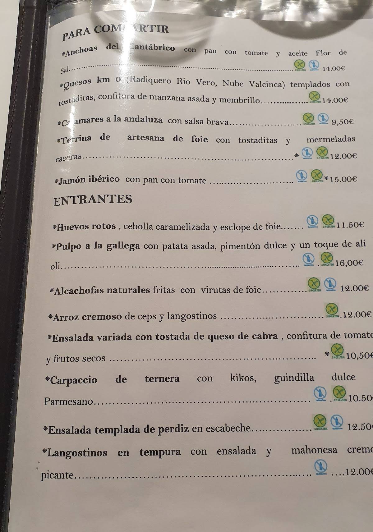 Carta del restaurante El Cacao, Monzón