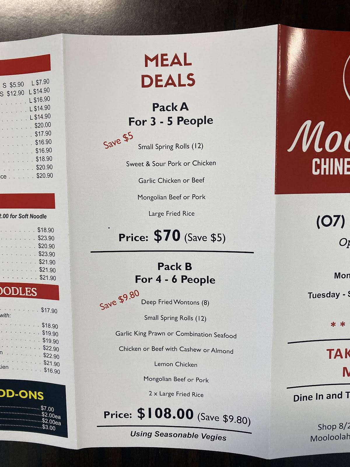 Menu at Mooloolah Chinese Kitchen restaurant, Mooloolah Valley