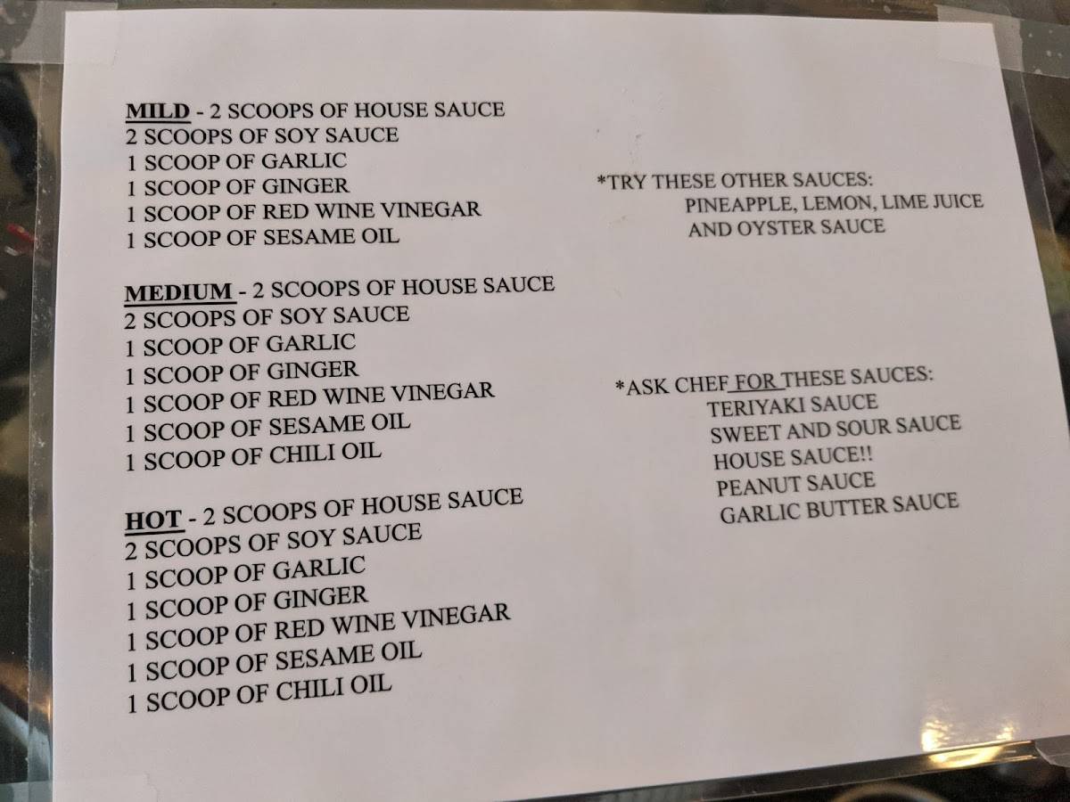 Menu at Moon's Mongolian Grill restaurant, Spokane