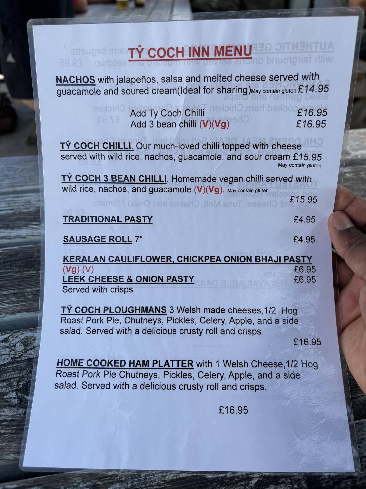Menu at Tŷ Coch Inn pub & bar, Morfa Nefyn