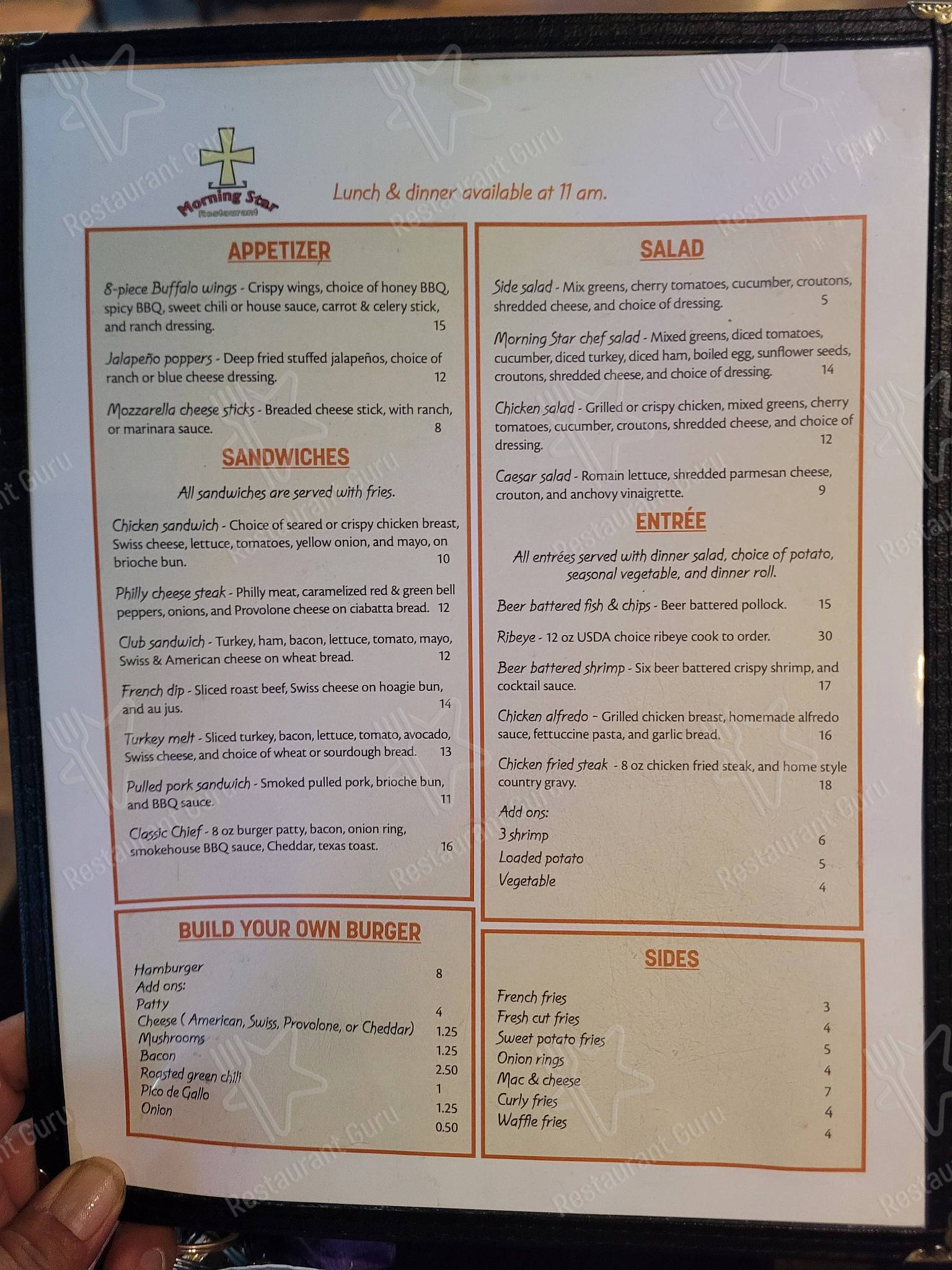 Menu at Morning Star Restaurant, Ethete