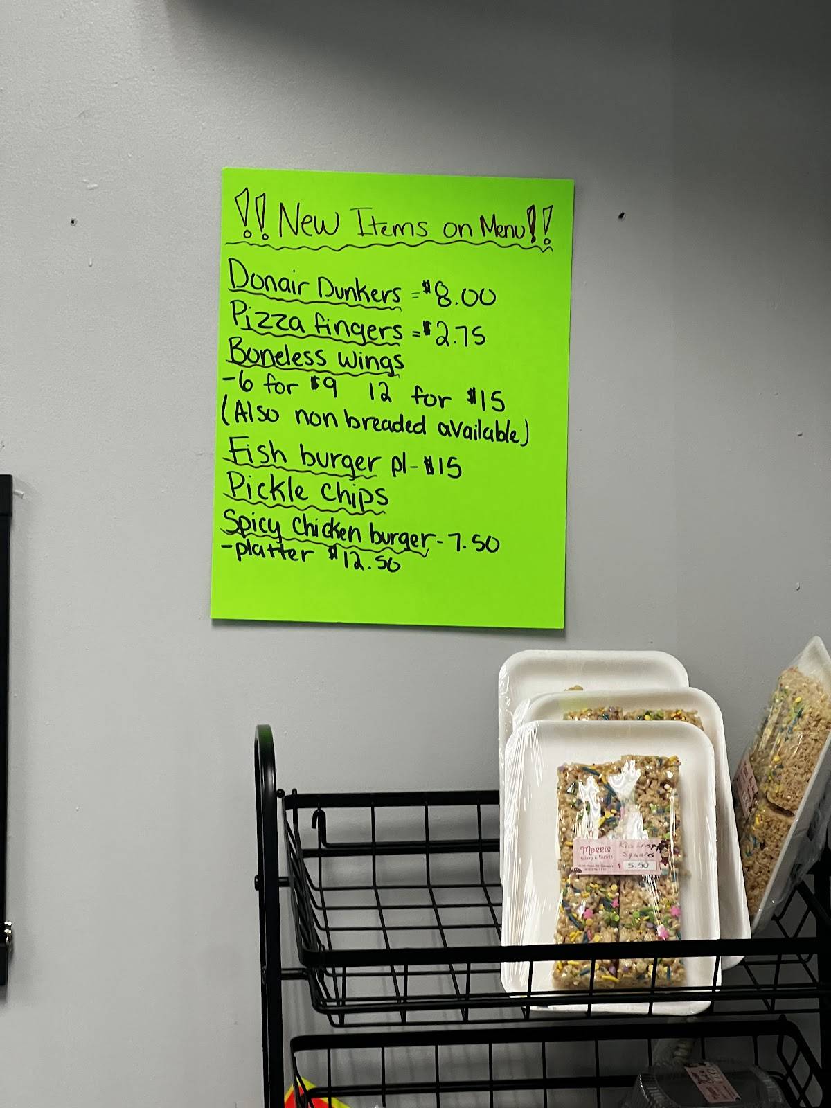 Menu at Morris Pizza restaurant, Eskasoni