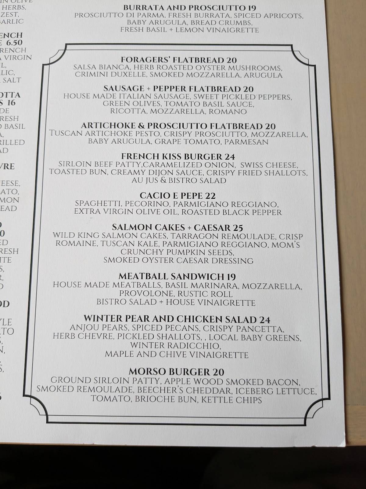 Menu at Morso Bistro, Morso Market and Morso Wine Market pub & bar, Gig ...