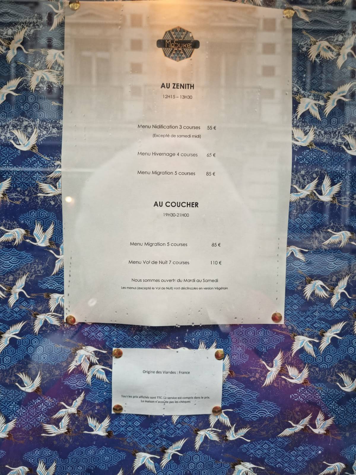 Menu au Mosuke restaurant, Paris