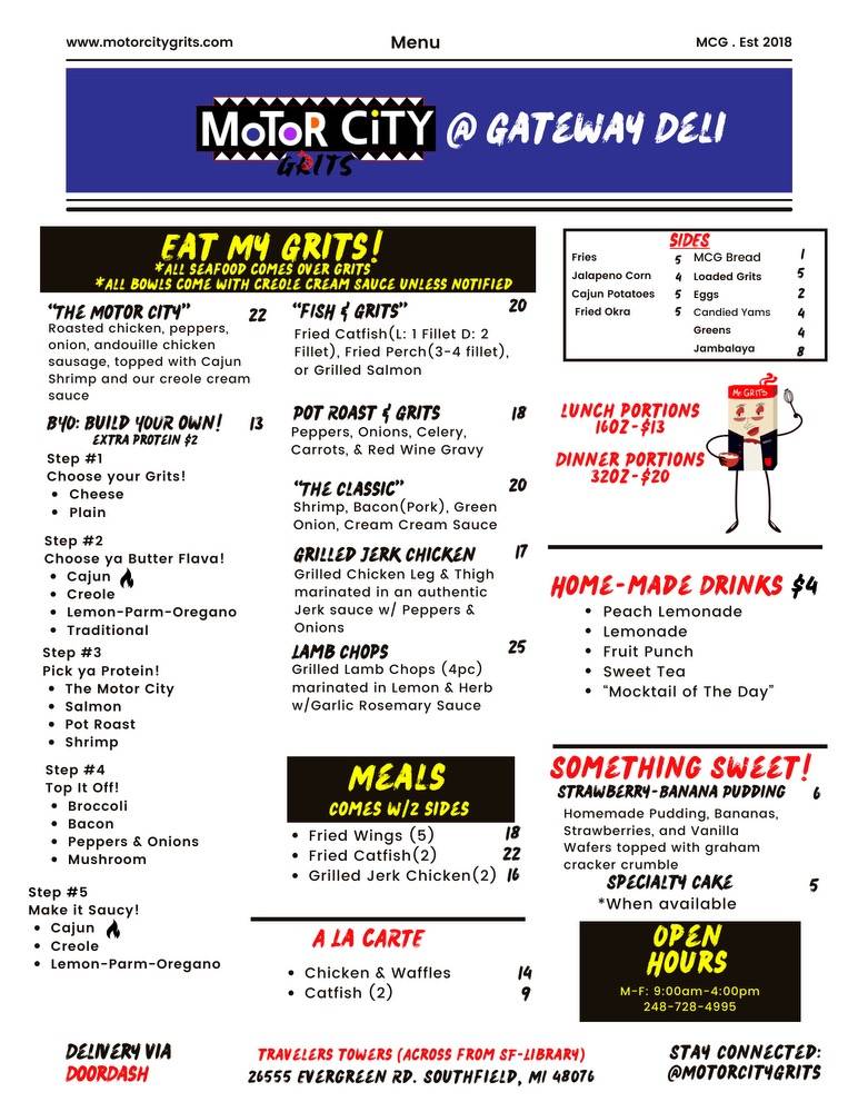 Menu at Motor City Grits restaurant, Charter Township of Clinton ...