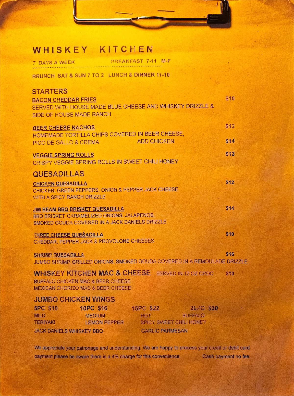 Menu at Whiskey Kitchen Mount Dora pub & bar, Mount Dora
