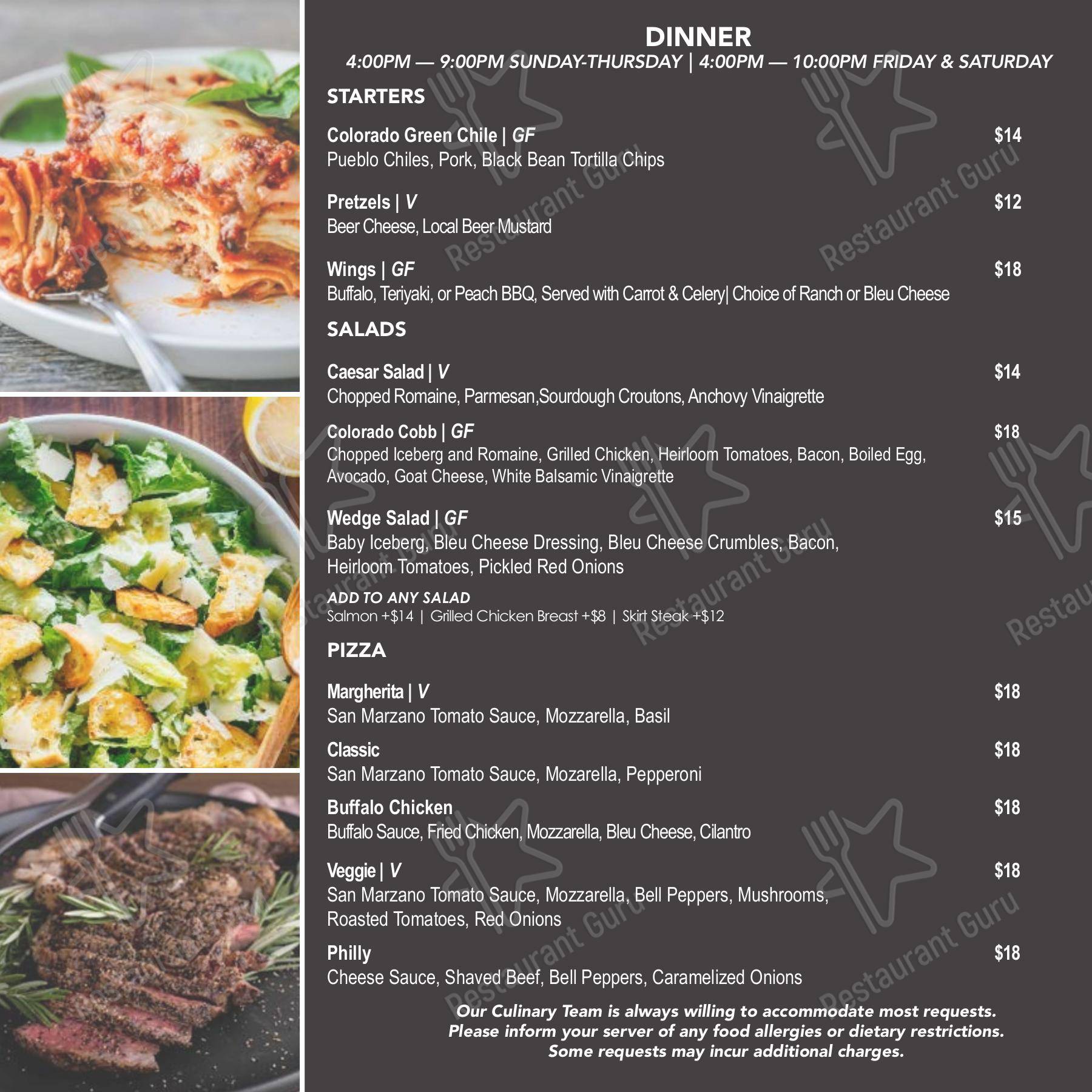 Menu at Mountain View Restaurant, Colorado Springs, Broadmoor Valley Rd