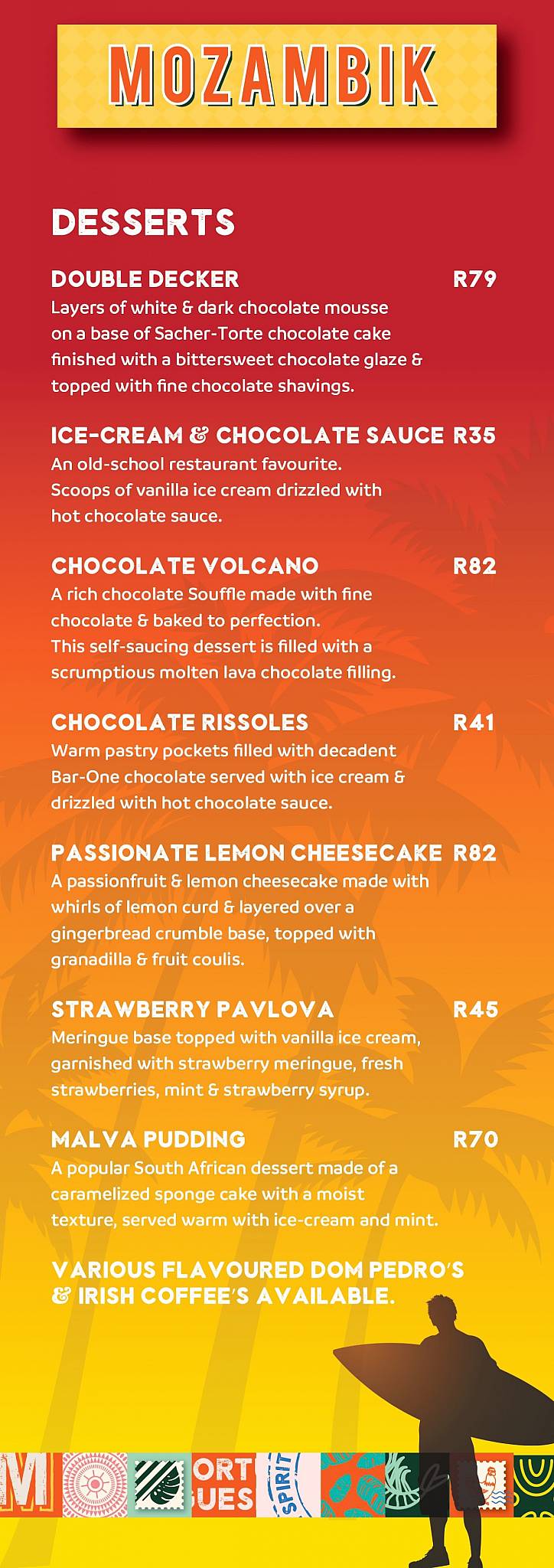 Menu at Mozambik Chatsworth restaurant, Durban, SHOP 107