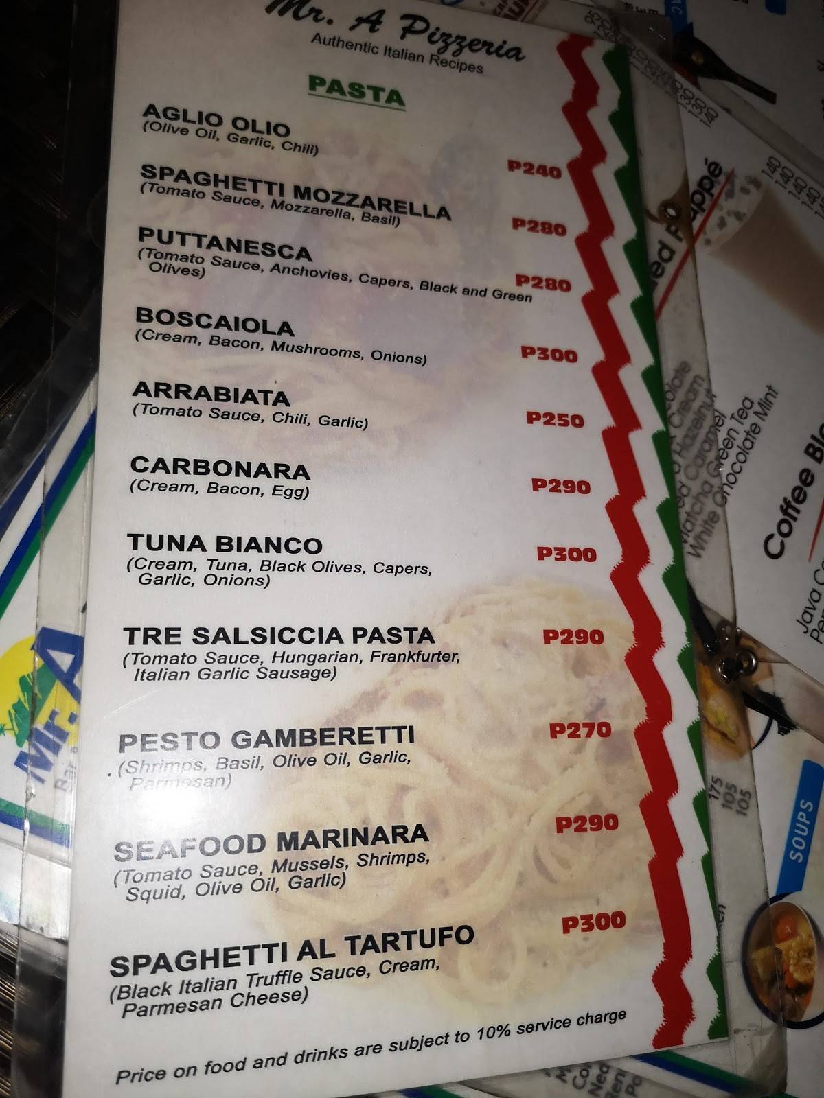 Menu at Mr. A Bar & Restaurant, Cebu City