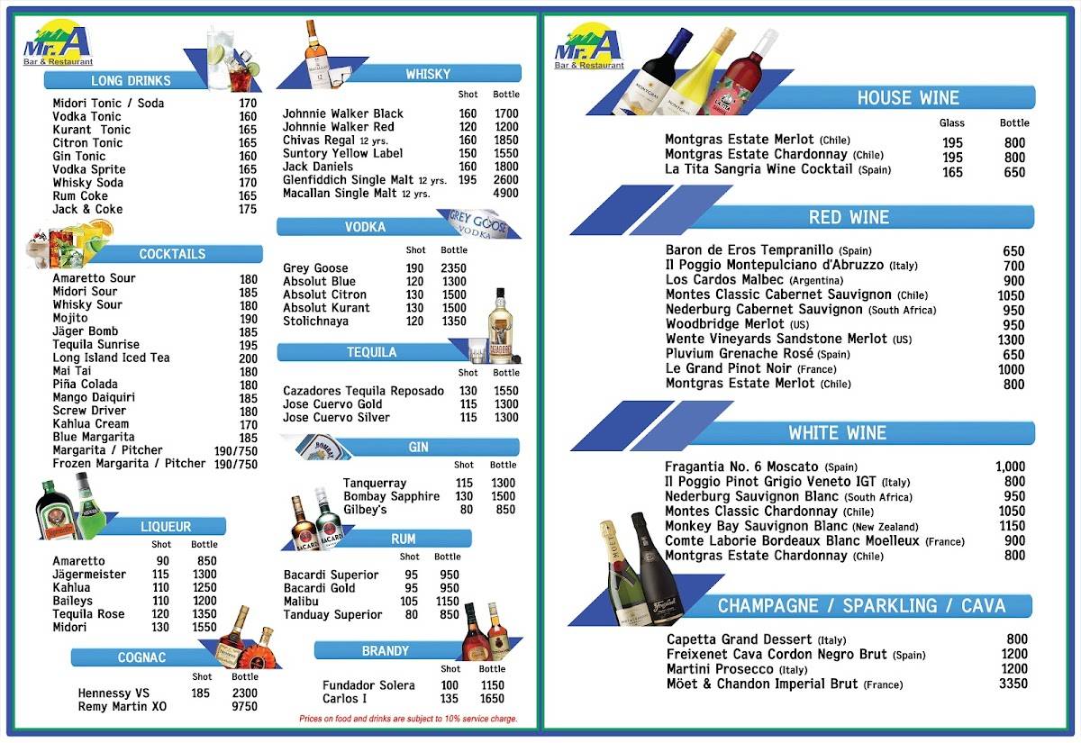 Menu at Mr. A Bar & Restaurant, Cebu City