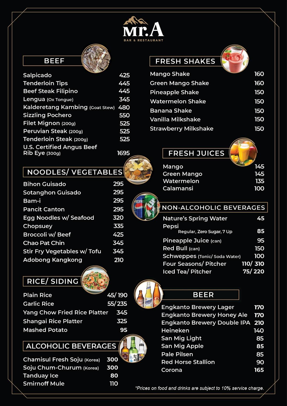 Menu at Mr. A Bar & Restaurant, Cebu City