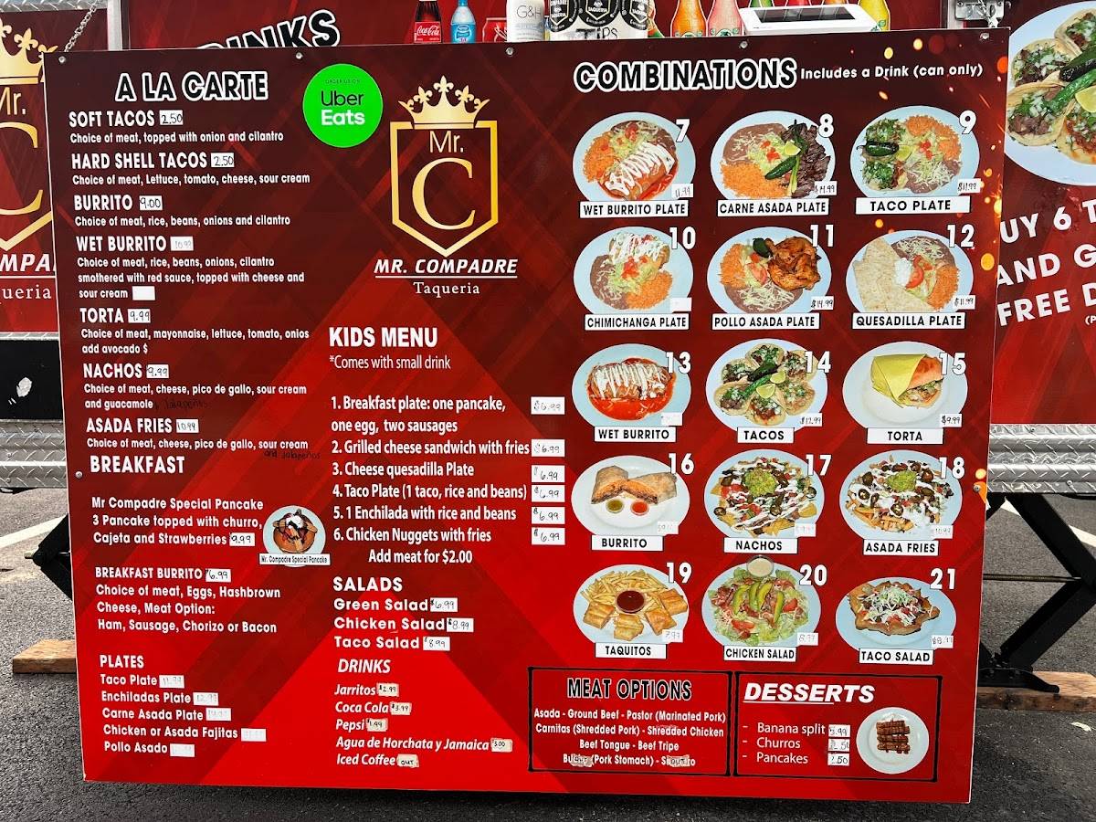 Menu at Mr. Compadre Taqueria restaurant, Wood Village