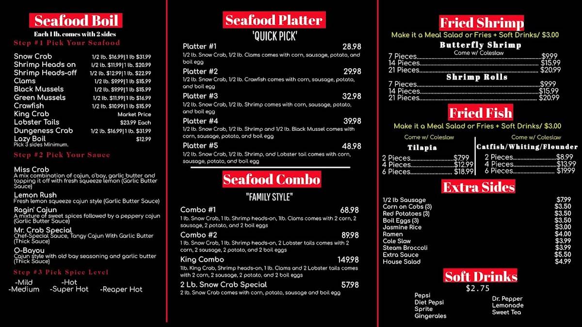 Menu at Mr. Crab Restaurant, Charlotte