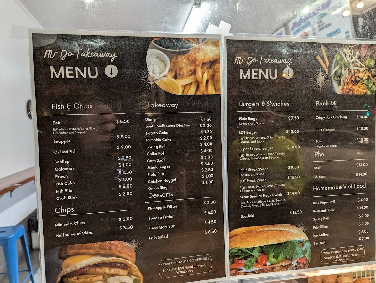 Menu at Mr Da Takeaway fast food, Wendouree