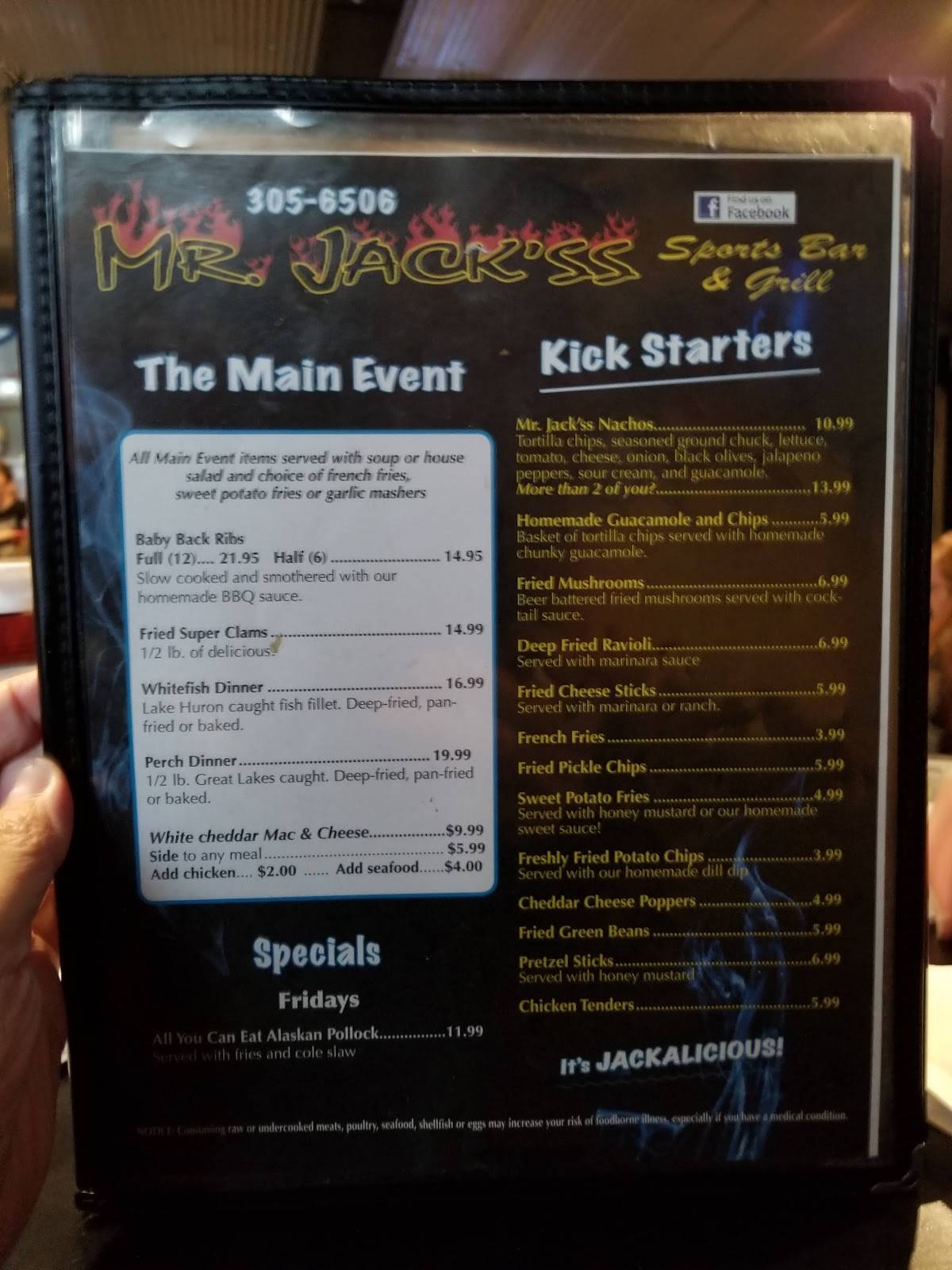 Menu at Mr Jack'ss Sports Bar & Grill, East Tawas