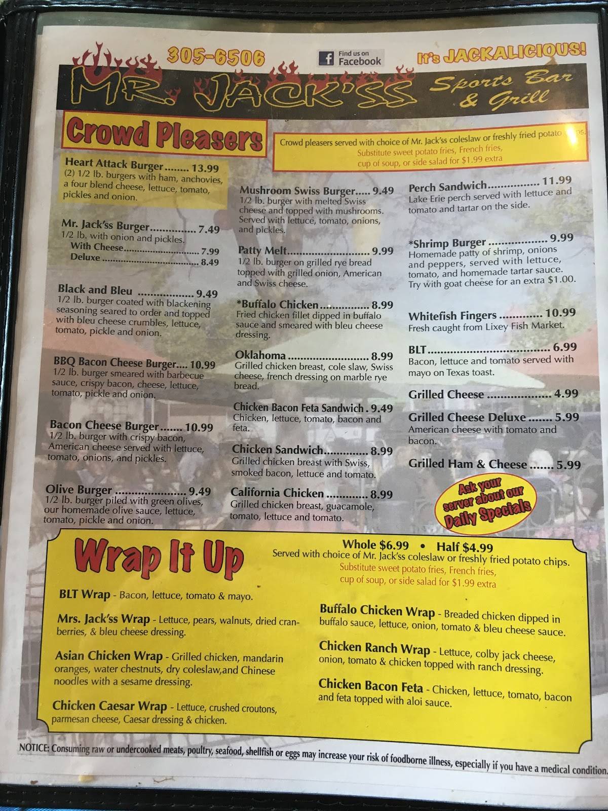 Menu at Mr Jack'ss Sports Bar & Grill, East Tawas