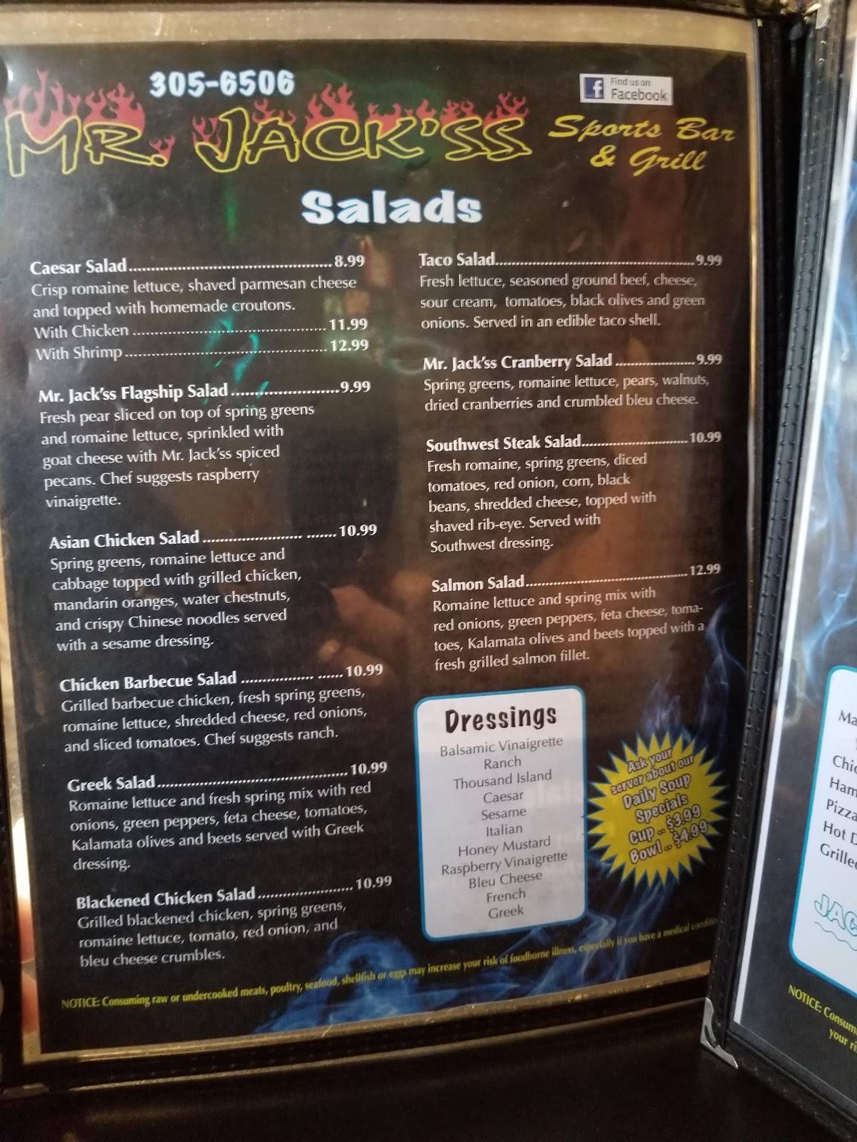 Menu at Mr Jack'ss Sports Bar & Grill, East Tawas
