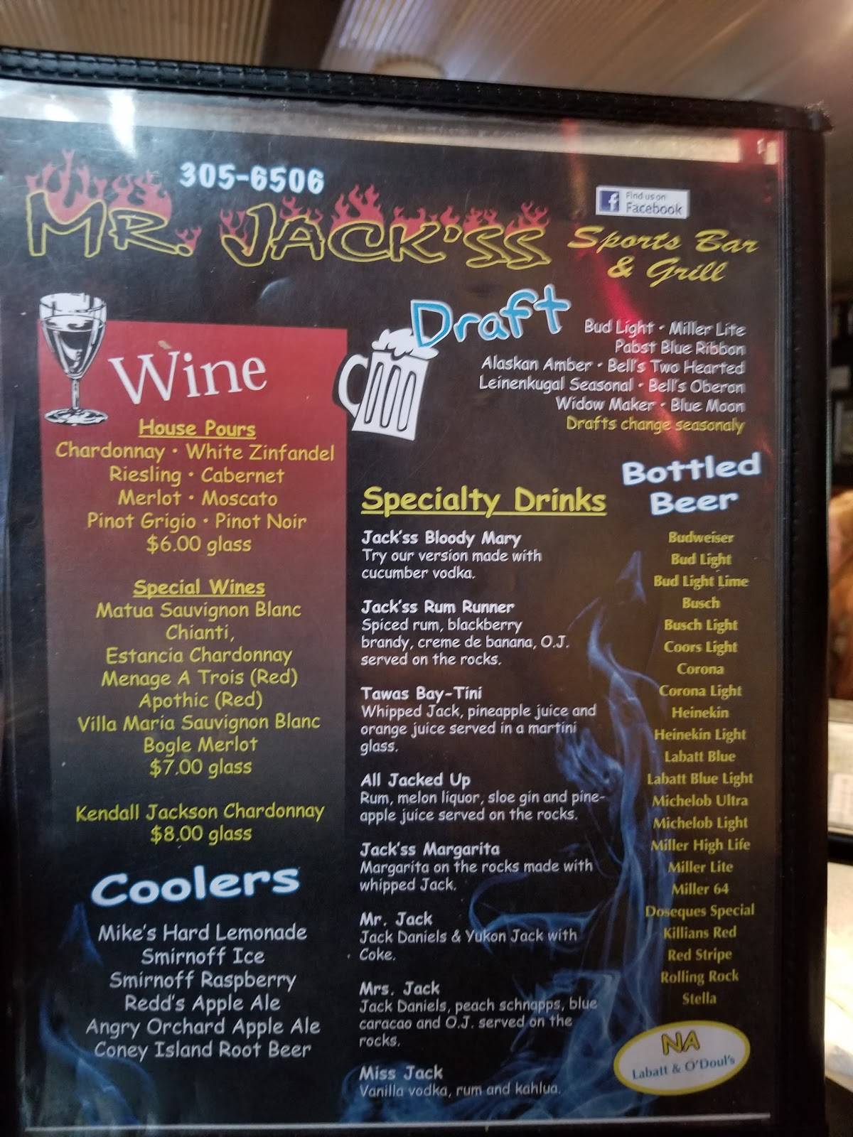 Menu at Mr Jack'ss Sports Bar & Grill, East Tawas