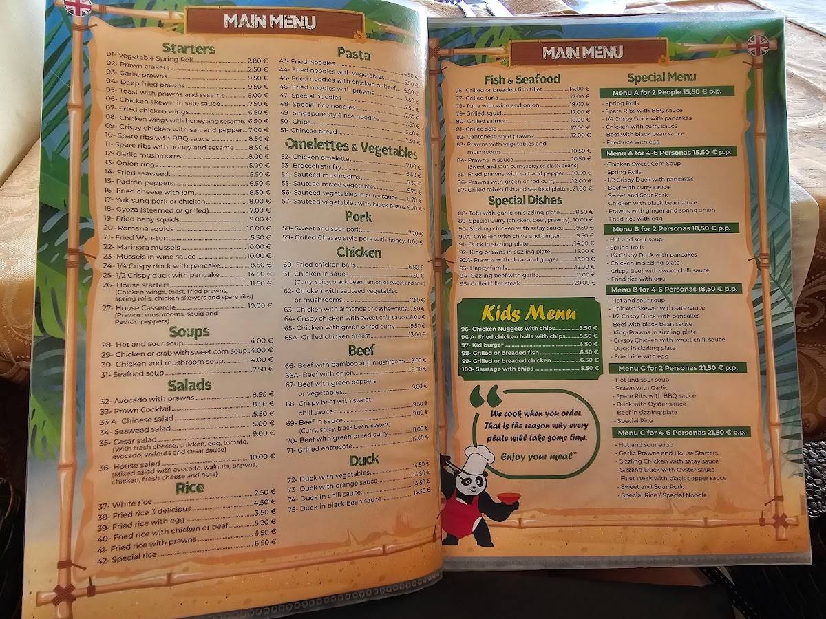 Menu at Mr. PANDA restaurant, Playa Blanca