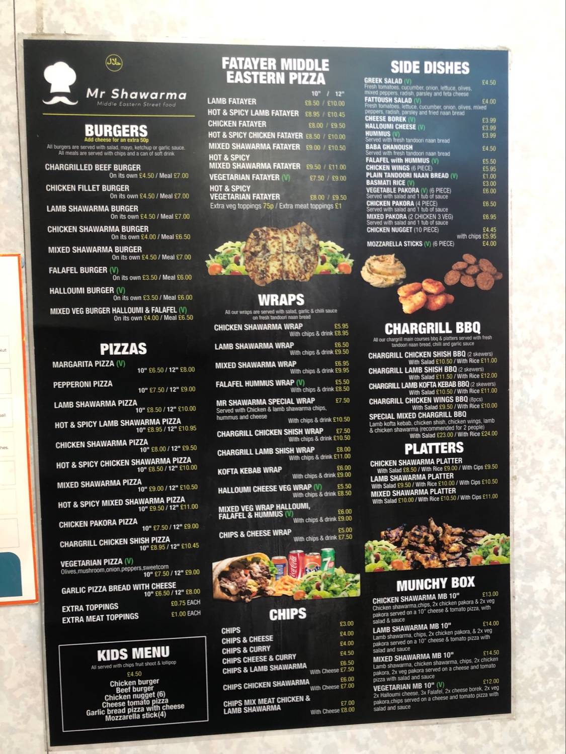 Menu at Mr Shawarma restaurant, Edinburgh