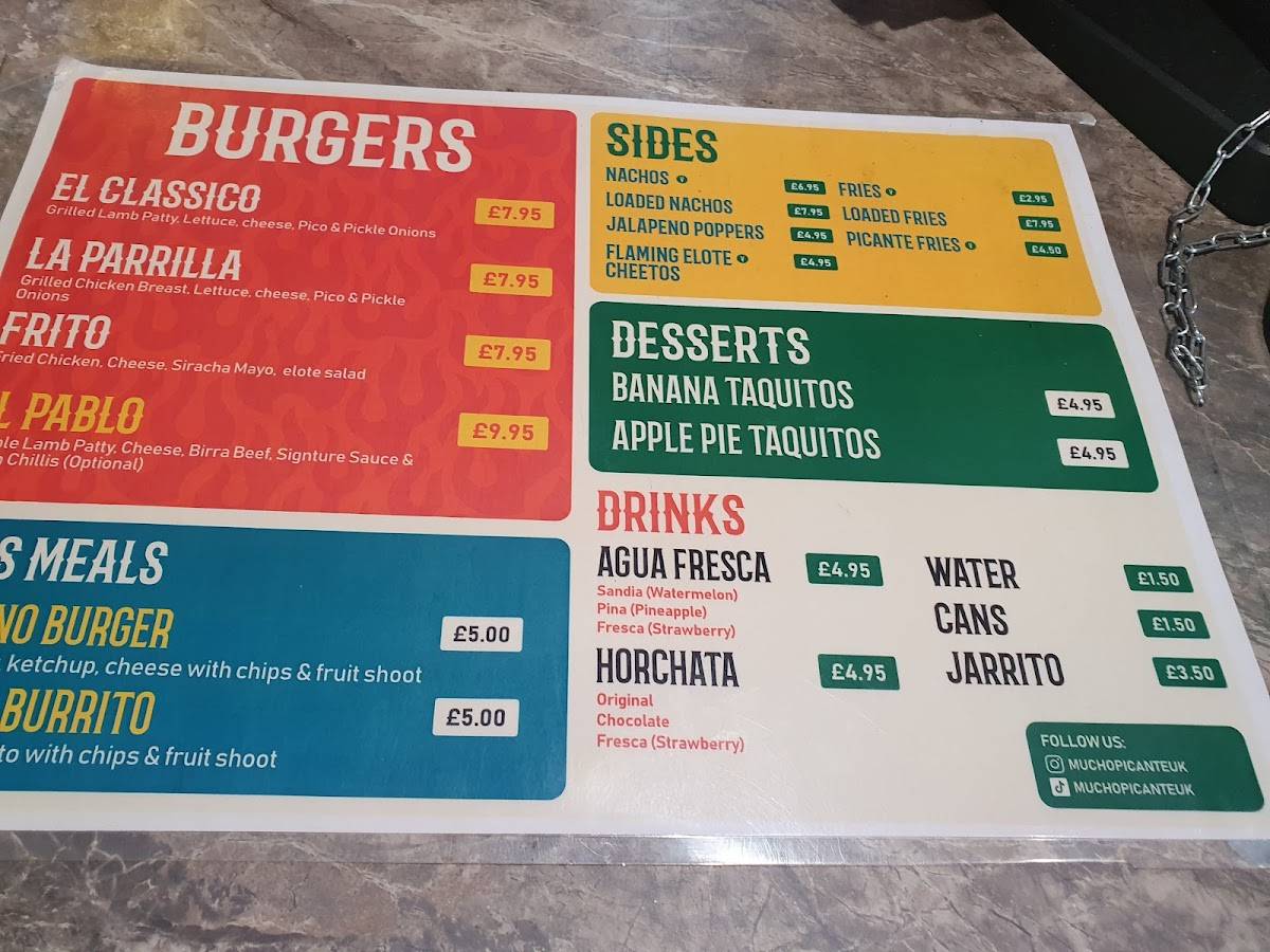Menu at Mucho Picante restaurant, Leicester
