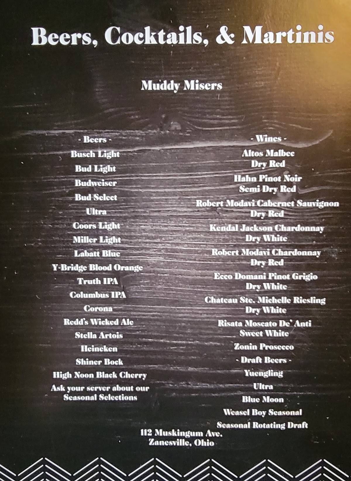 Menu at Muddy Misers Restaurant, Zanesville