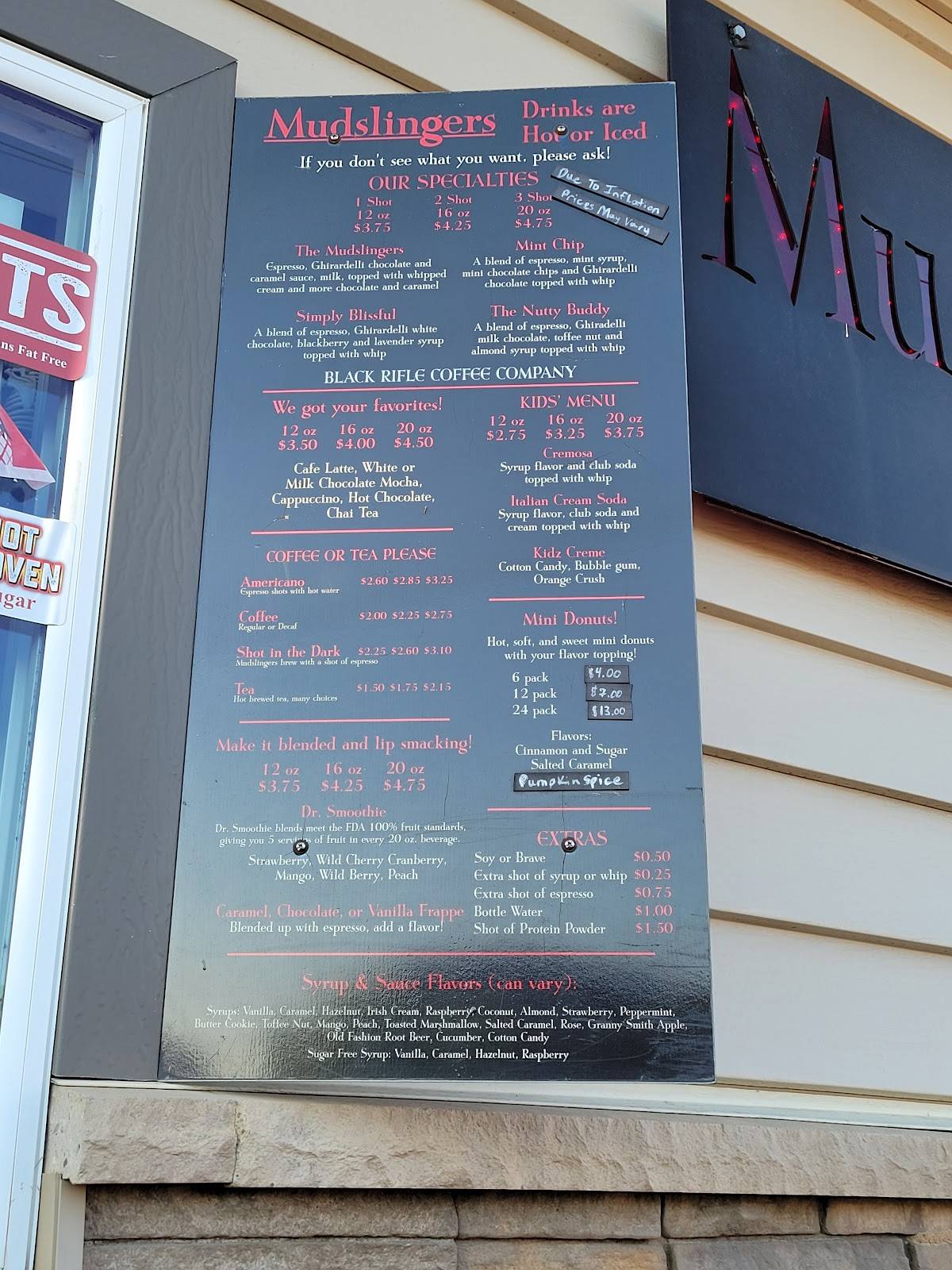 Menu at Mudslingers Drive Thru Coffee, Sheridan