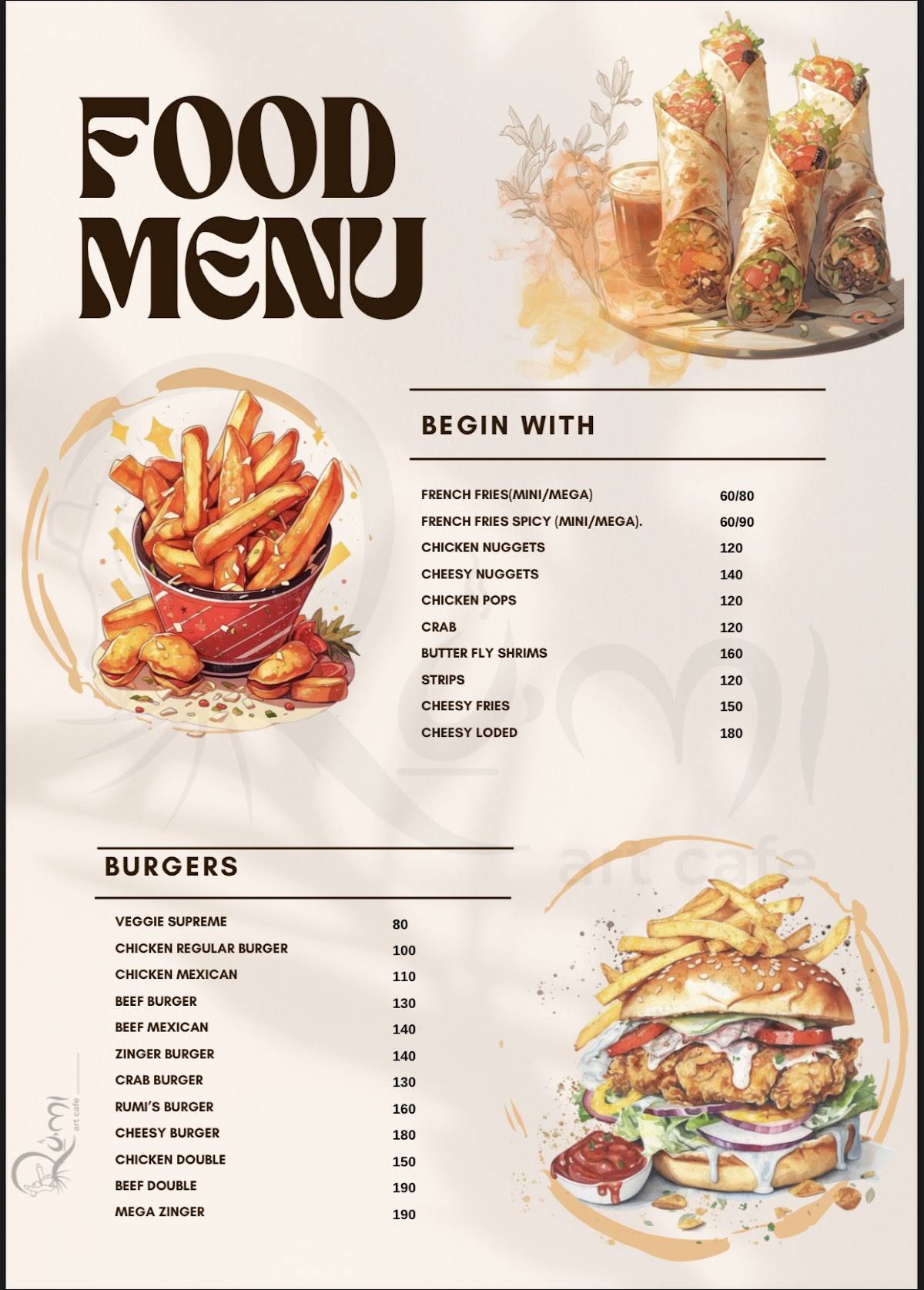 Menu at Rumi Art Cafe, Mukkam