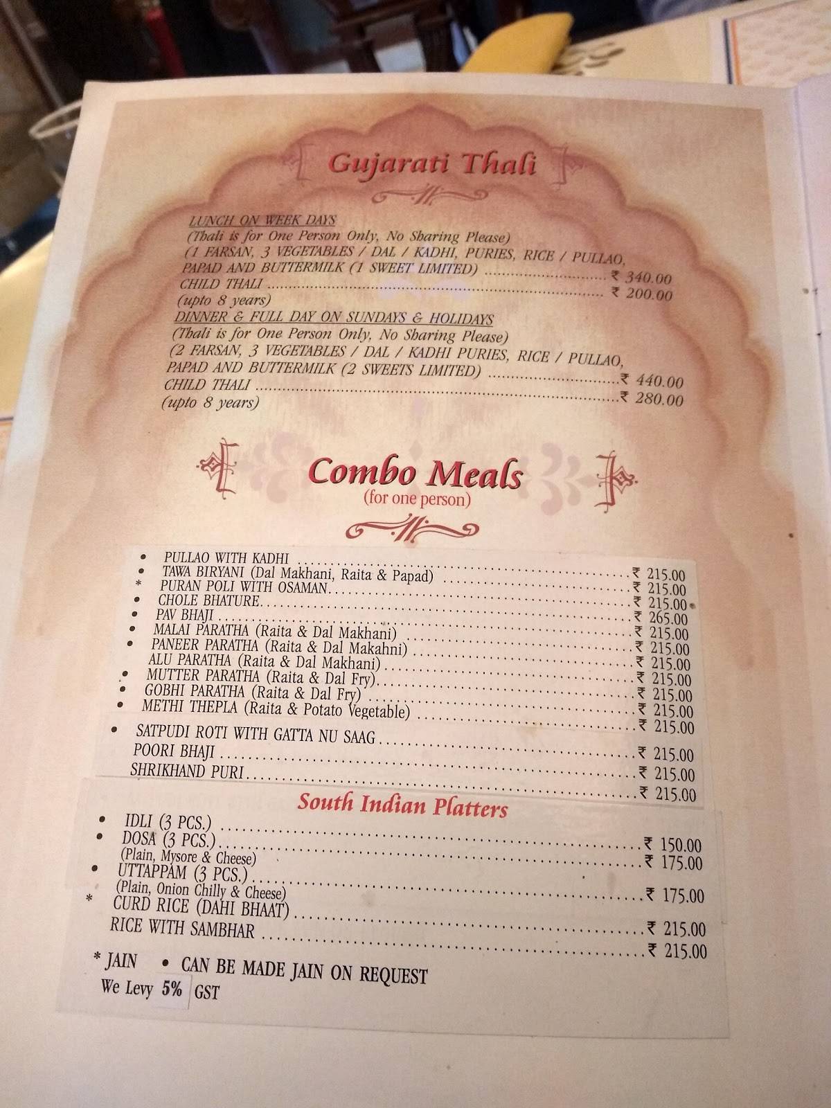 Menu at Samrat, Mumbai, Prem Court