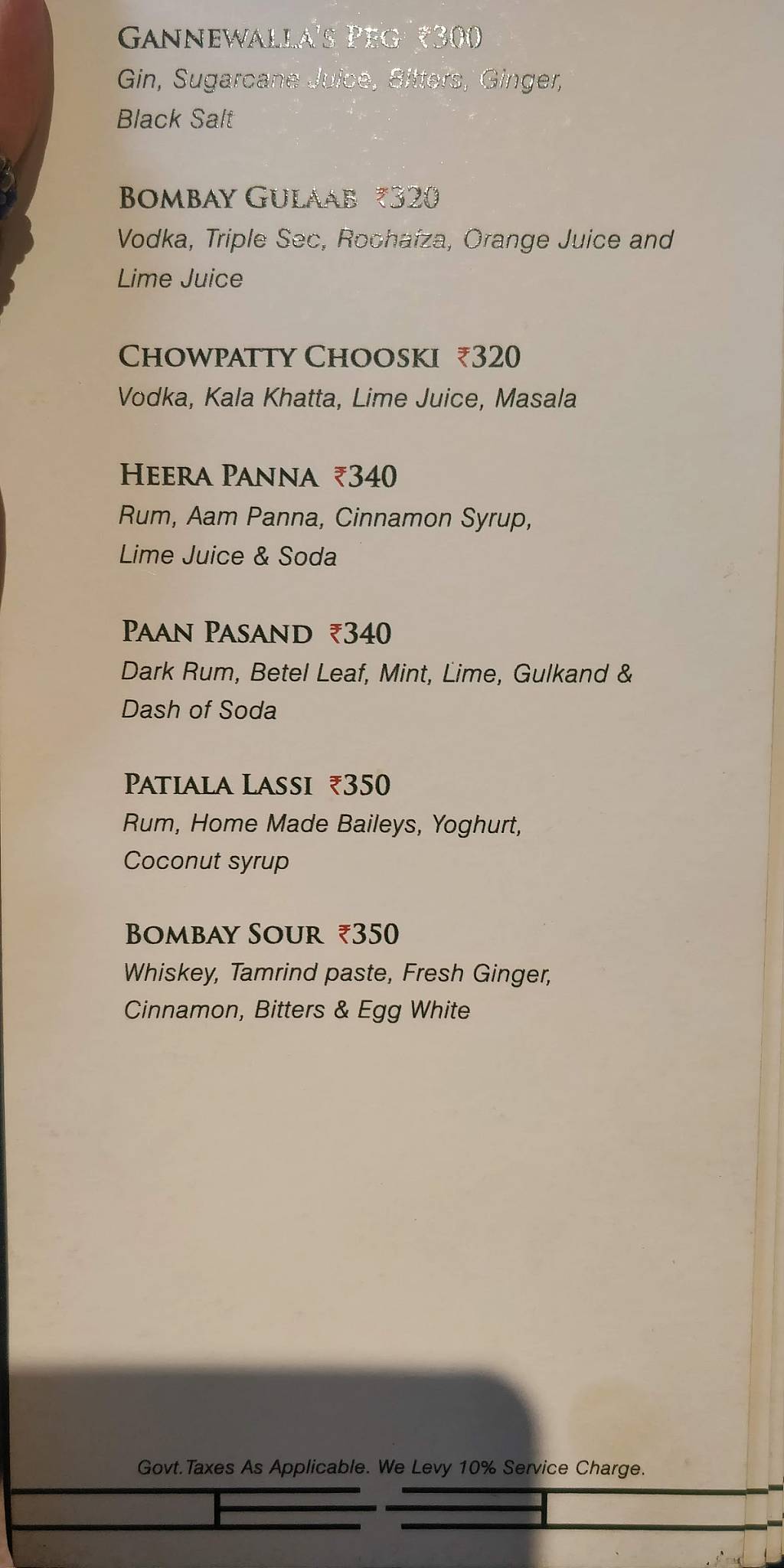 Menu at Via Bombay, Mumbai, Jewel of chembur
