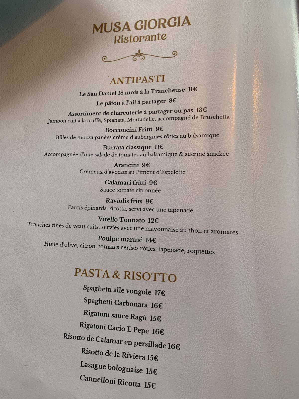 Menu at Musa Giorgia Ristorante restaurant, Ifs