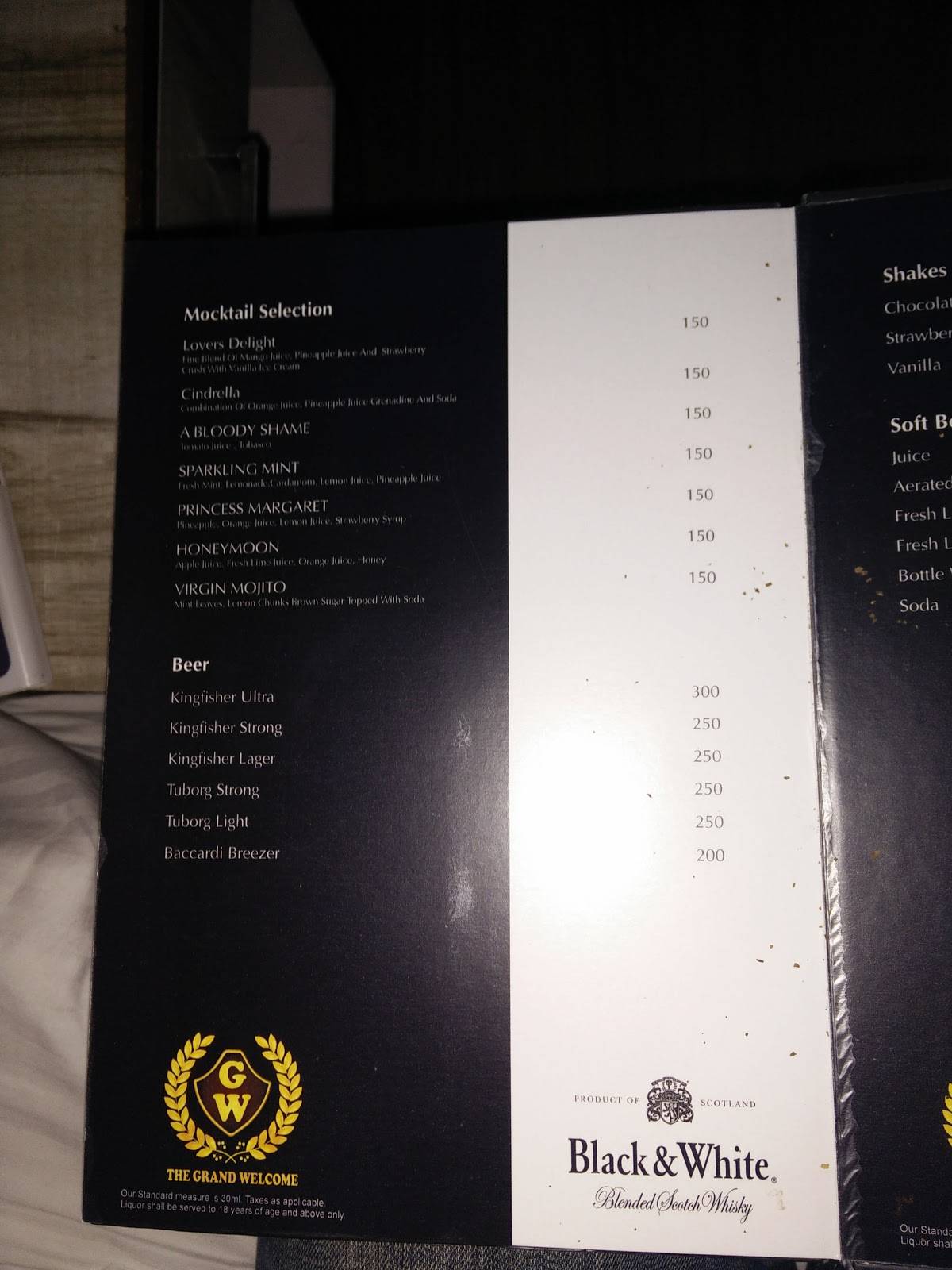 Menu at Musafir treat Babli Dhaba, India