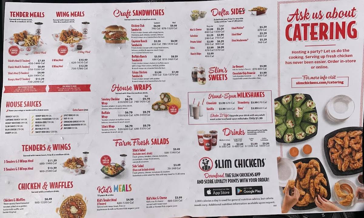Menu at Slim Chickens restaurant, Muscle Shoals, Woodward Ave