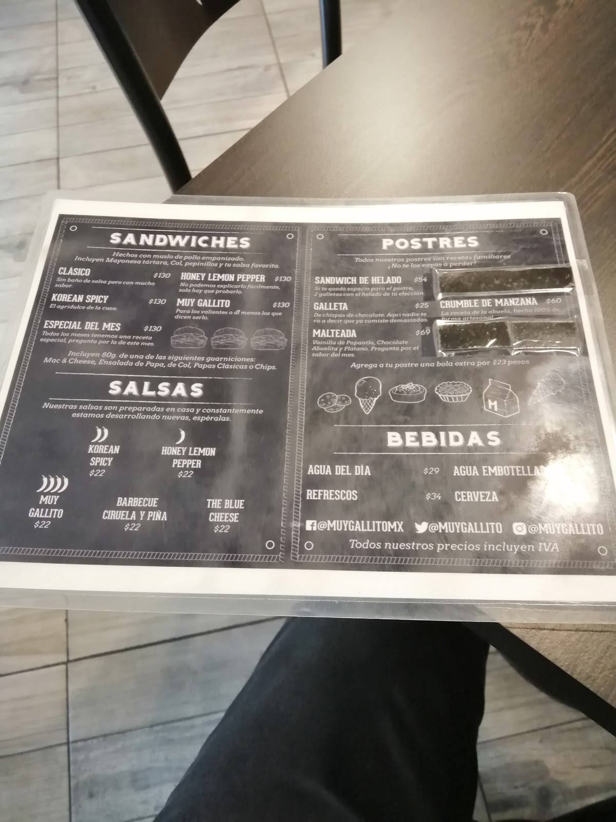 Menu at Muy Gallito Clavería restaurant, Ciudad López Mateos